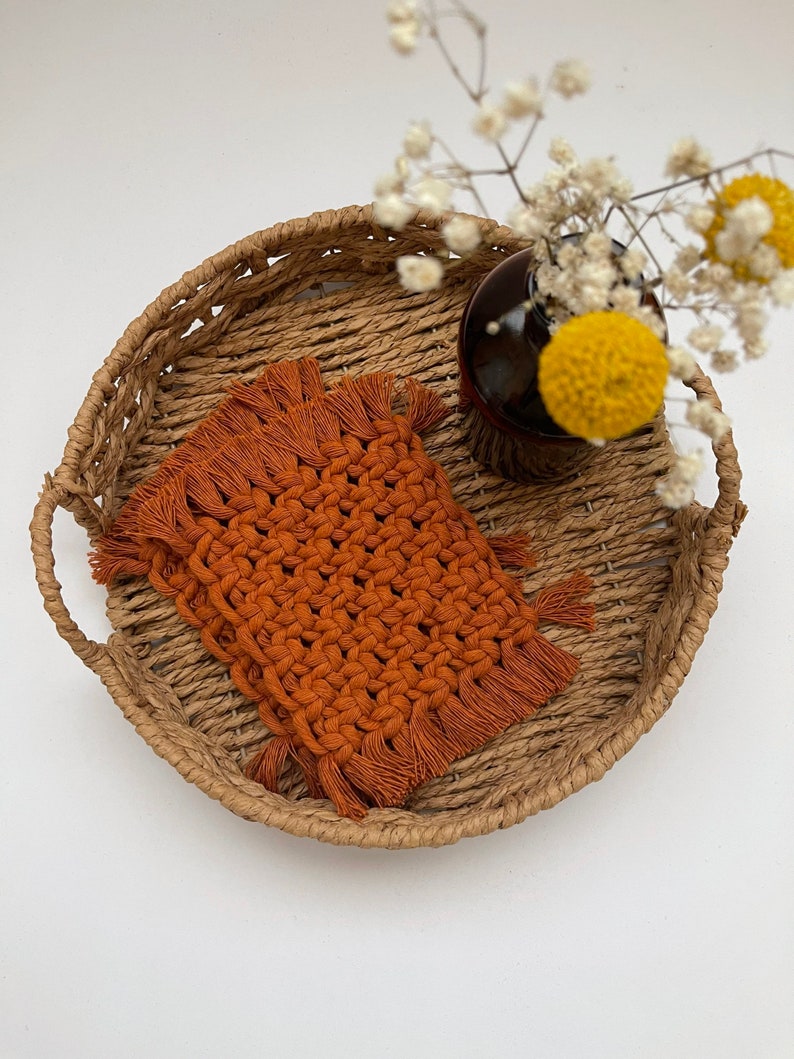 Square Macrame Coasters | Macrame Mug Rug | Boho Macrame Coasters - Etsy