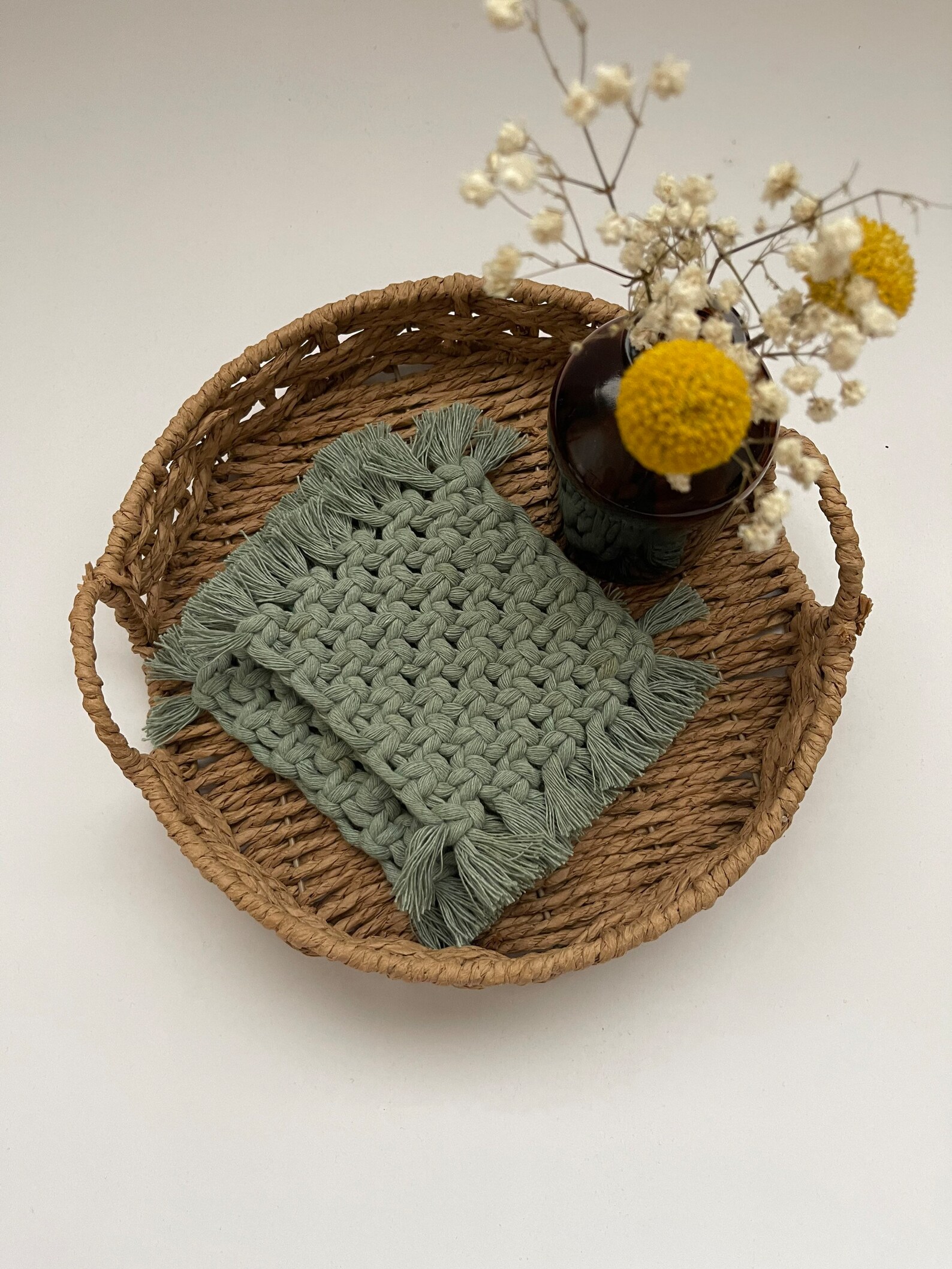 Square Macrame Coasters | Macrame Mug Rug | Boho Macrame Coasters - Etsy