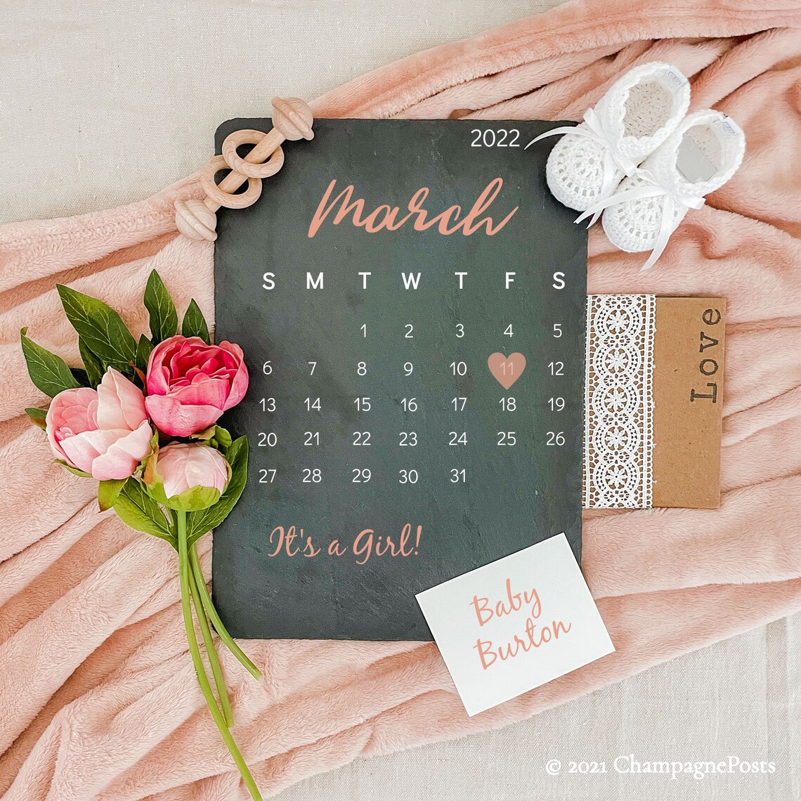 Baby Girl Pregnancy Announcement Calendar Due Date Edit Yourself ...