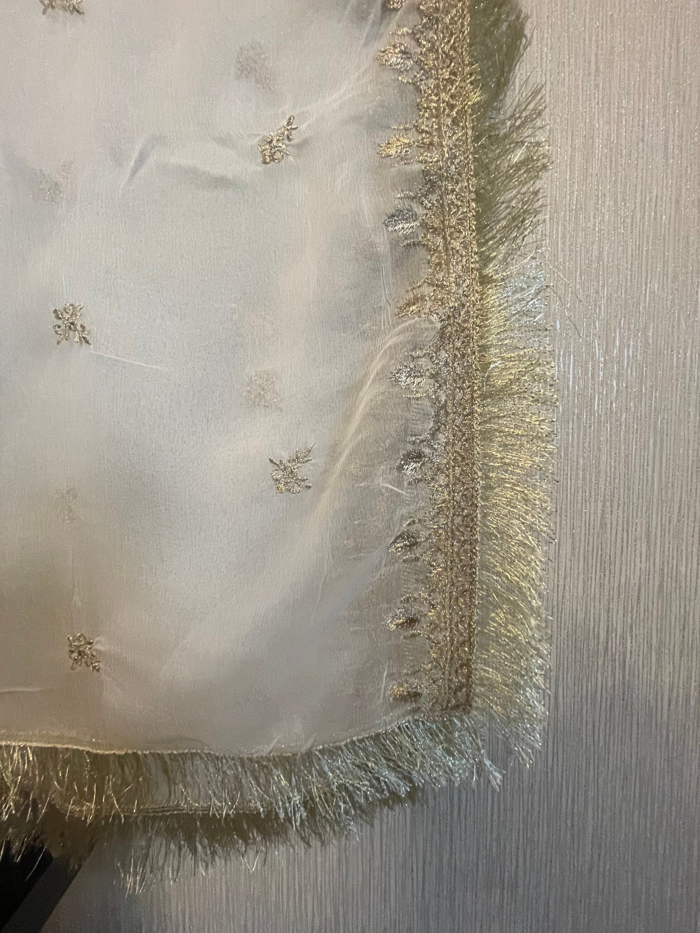 Golden Embroidery Dupatta With Kiran Lace on Pure Chiffone X Large. - Etsy