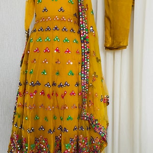 Beautiful Multy Embroidered Frock With Mirror Work on Mustered Yellow ...