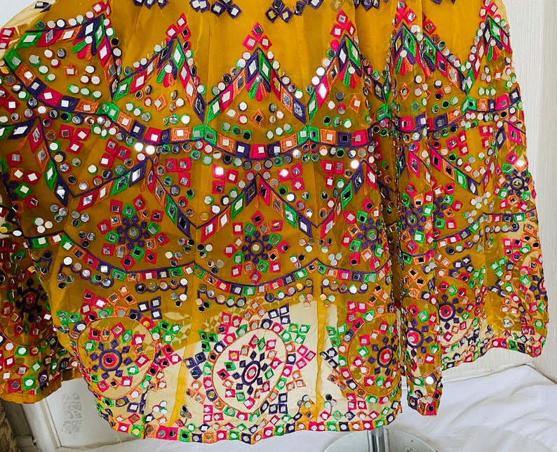 Beautiful Multy Embroidered Frock With Mirror Work on Mustered Yellow ...