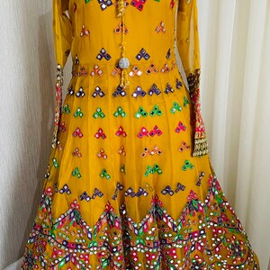 Beautiful Multy Embroidered Frock With Mirror Work on Mustered Yellow ...