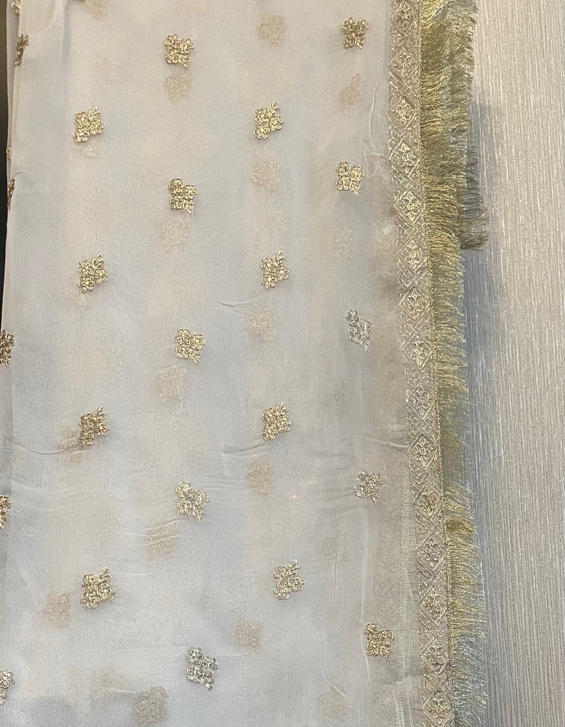 Golden Embroidery Dupatta With Kiran Lace on Pure Chiffone X Large. - Etsy