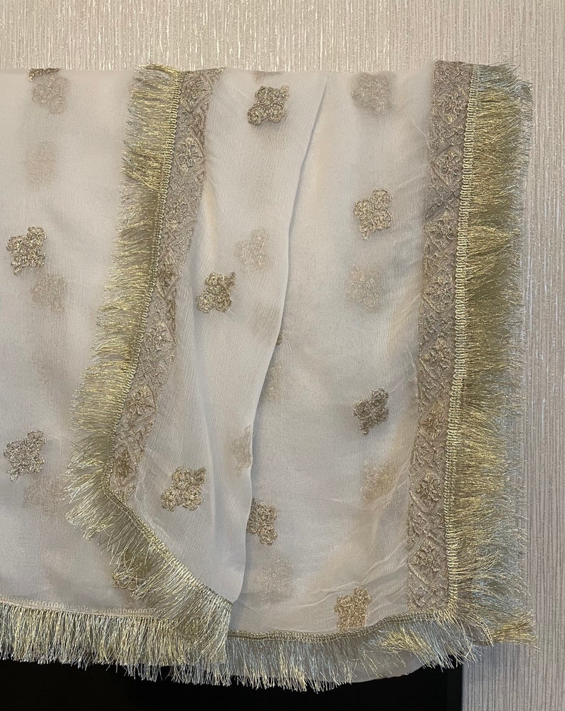 Golden Embroidery Dupatta With Kiran Lace on Pure Chiffone X Large. - Etsy