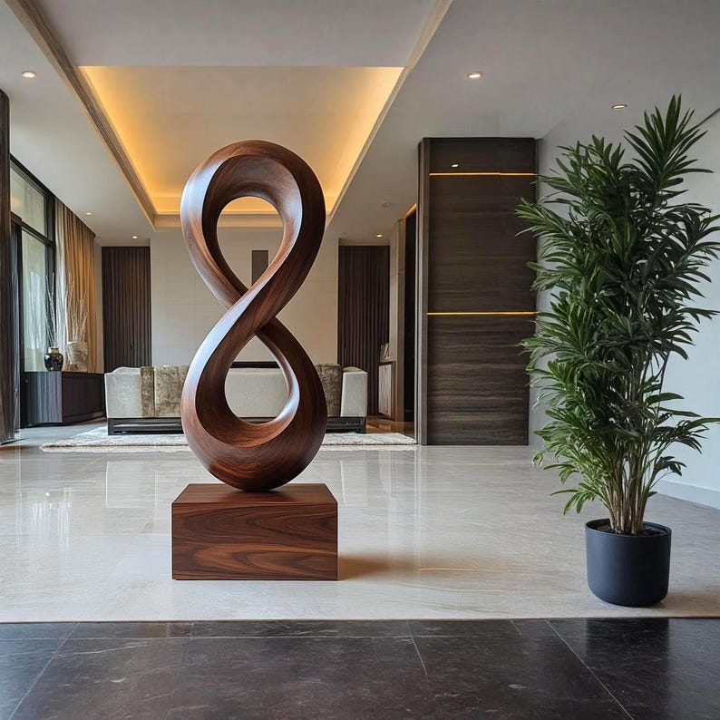 Infinity Wood Sculpture – Handcrafted Dark Brown Modern Art, Abstract ...