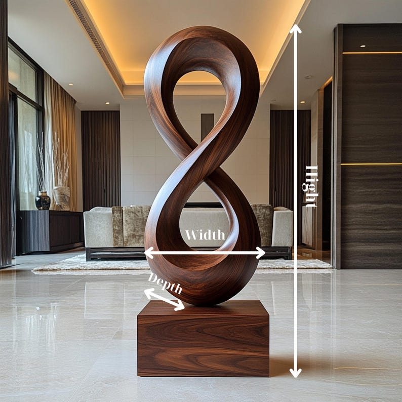 Infinity Wood Sculpture – Handcrafted Dark Brown Modern Art, Abstract ...