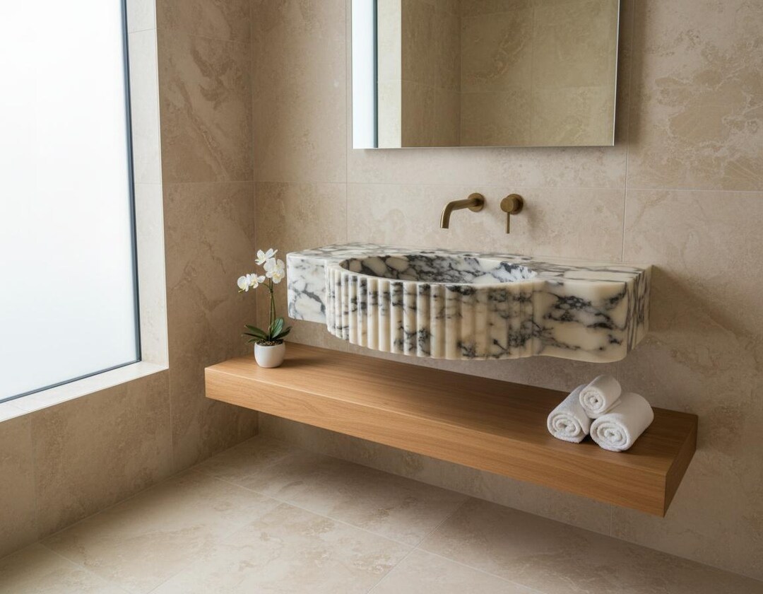 Calacatta Viola Marble Bathroom Sink – Handmade Natural Stone Wall ...