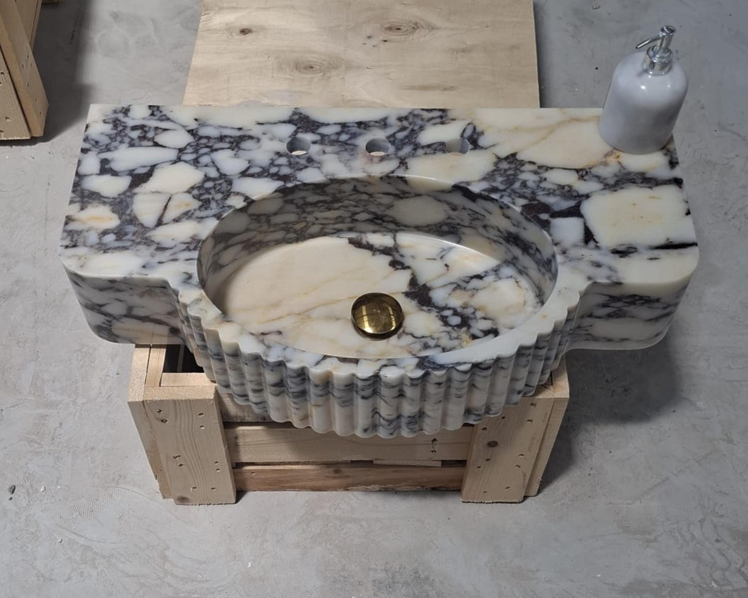 Calacatta Viola Marble Bathroom Sink – Handmade Natural Stone Wall ...