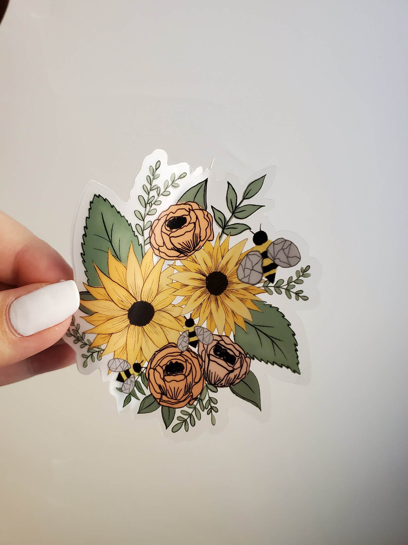 Bee Sunflower Sticker Bee Sticker Floral Bee Sticker - Etsy