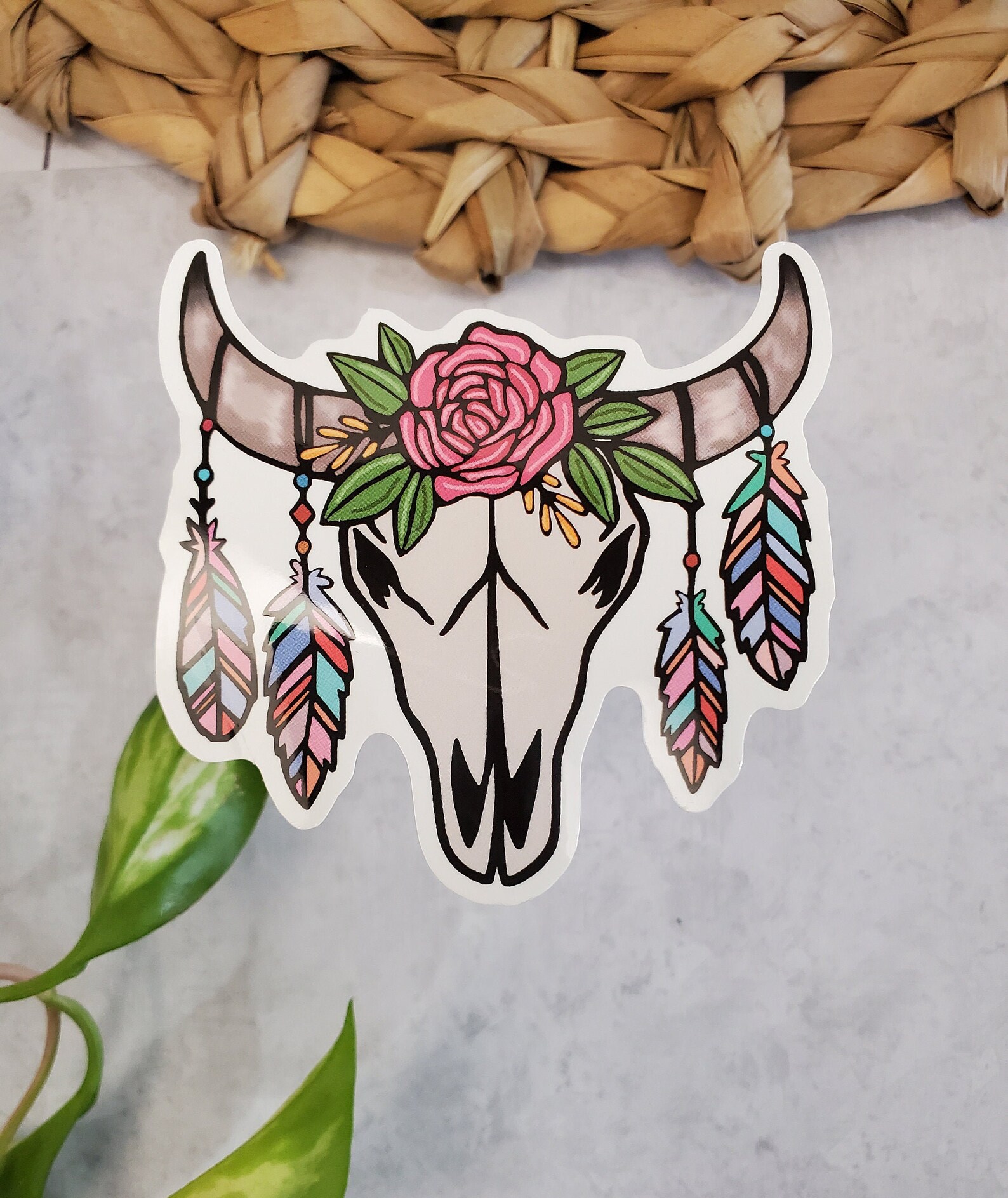 Flower Bull Skull Sticker, Bull Skull Sticker, Floral Bull Skull ...