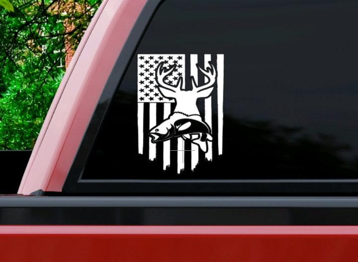 Fishing/hunting Decal; American Flag Decal; Fish Decal; Deer Decal; Car ...