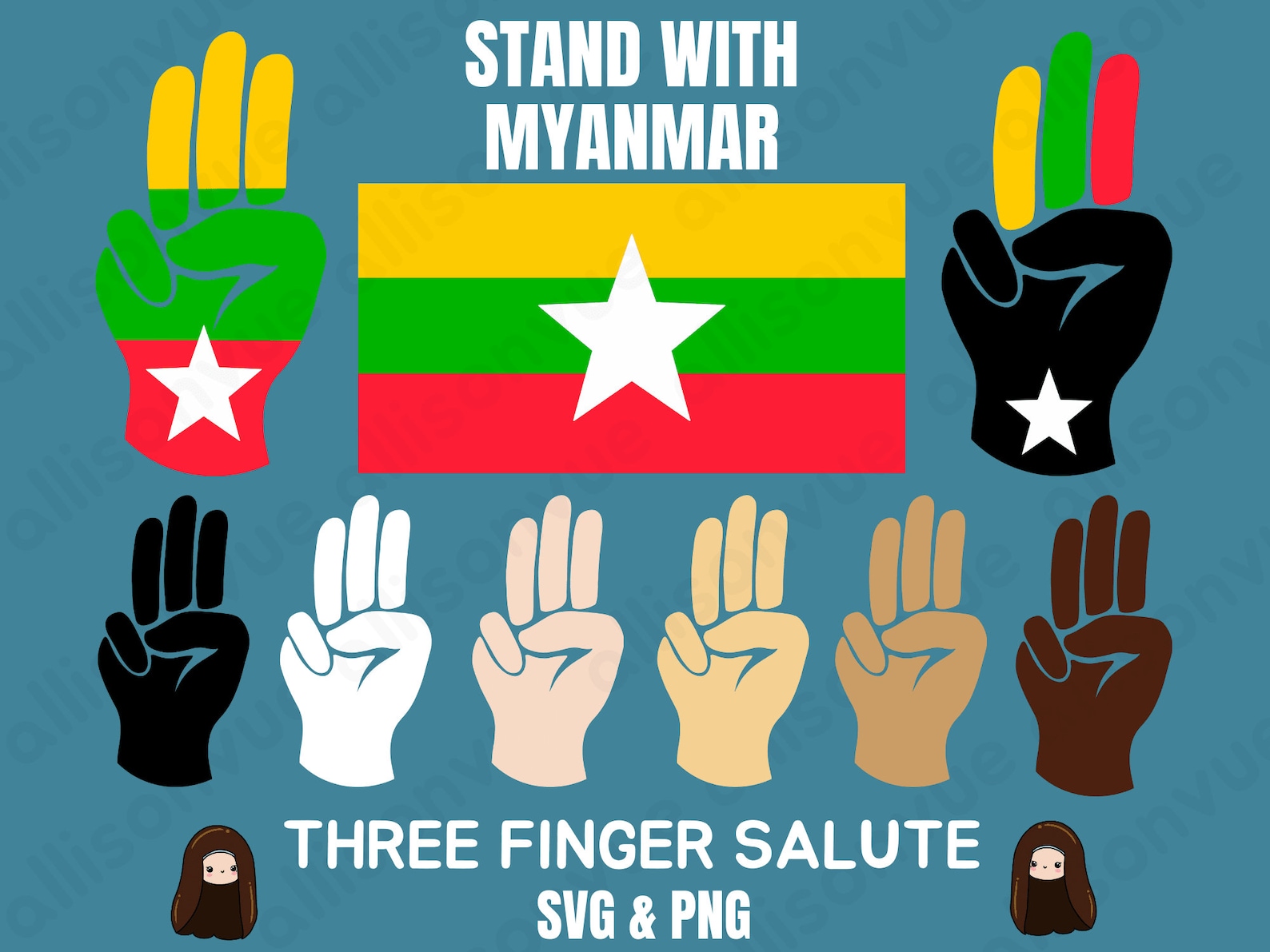 Three Finger Salute Stand With Myanmar Pray for Myanmar | Etsy