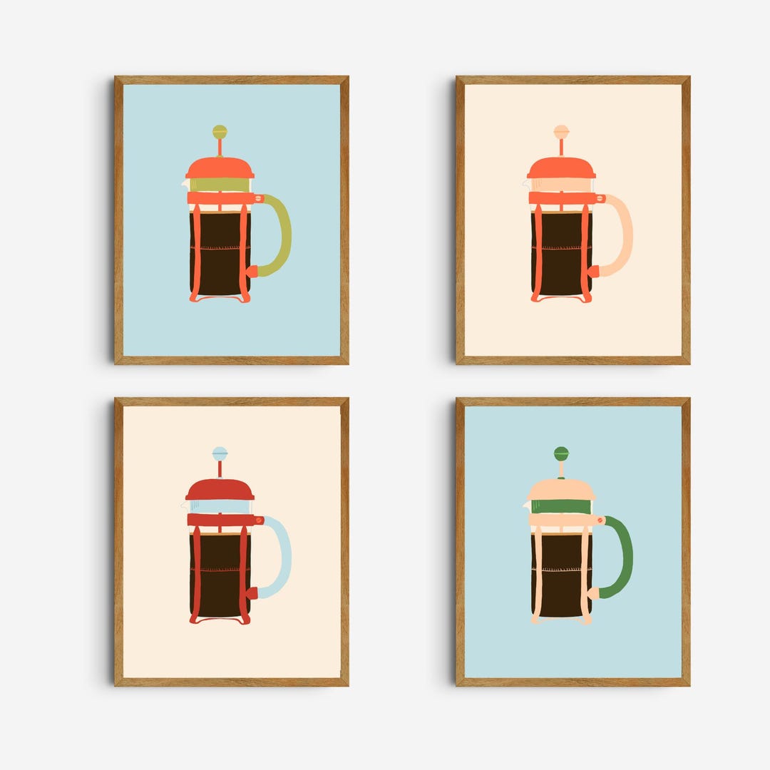 French Press Art Print – Digital Download | Coffee Wall Art in 4 Colors ...