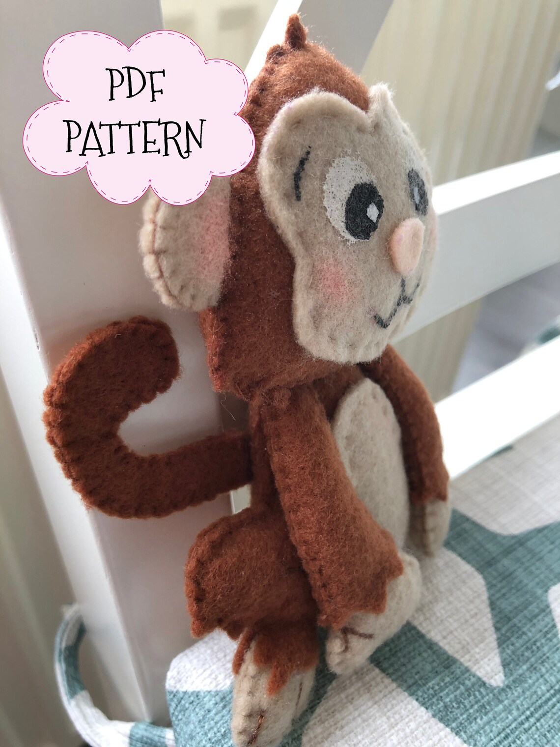 Cute Monkey Felt Pattern Sewing Monkey Pattern PDF Tutorial Monkey ...