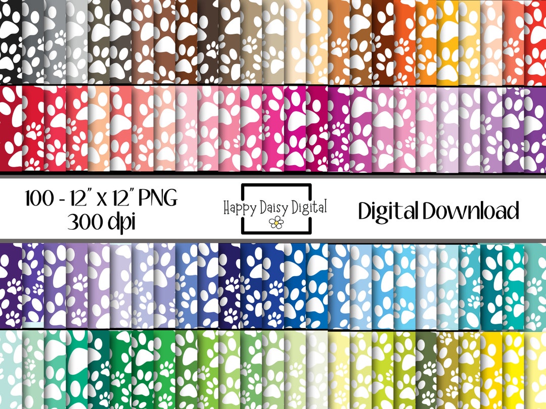 Dog Paw Prints, Rainbow Paper, Digital Paper, Digital Backdrop ...
