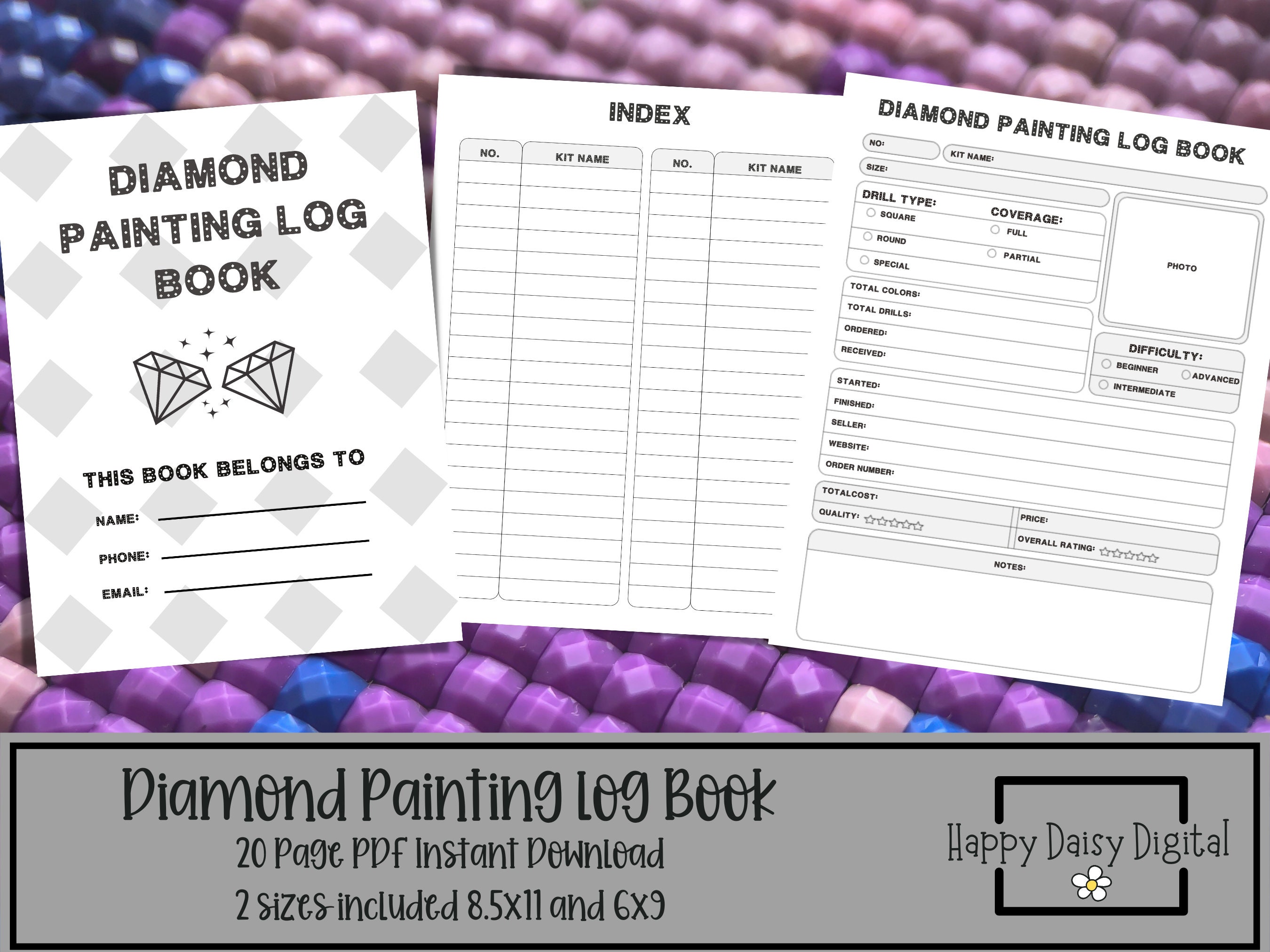 Diamond Painting, Printable Digital Diamond Painting Log Book, Diamond ...