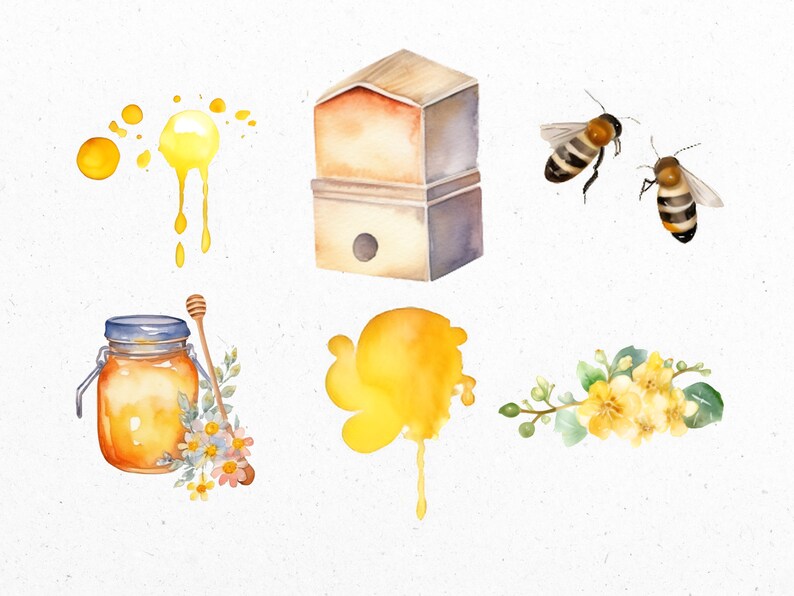 Bee Watercolor Clipart Bundle, PNG Image Bundle, Small Watercolor ...
