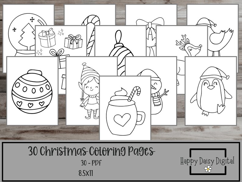 30 Christmas Coloring Pages Adult Kids Teens Relaxing - Etsy Australia