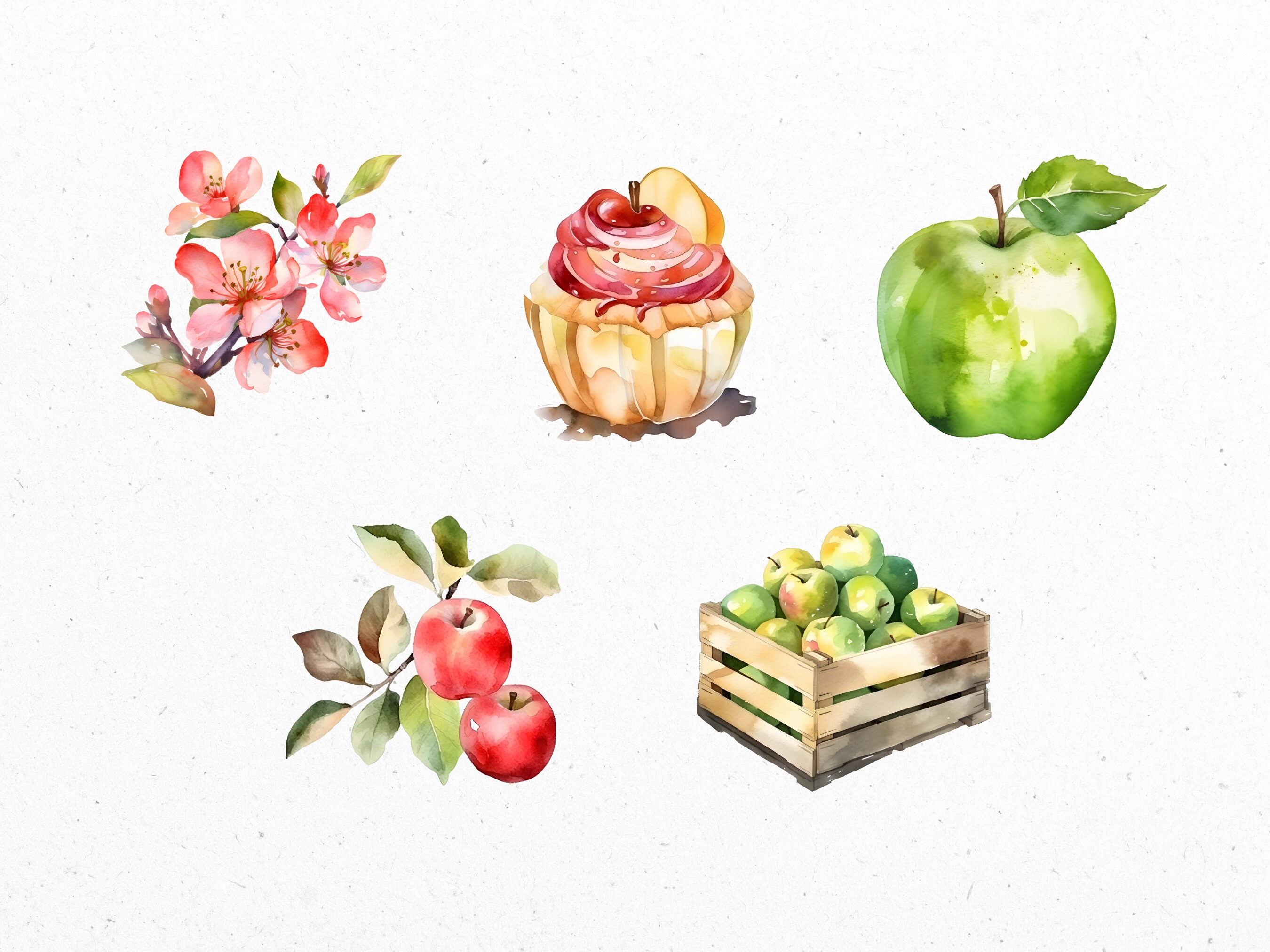 Apple Watercolor Clipart Bundle, PNG Image Bundle, Small Watercolor ...