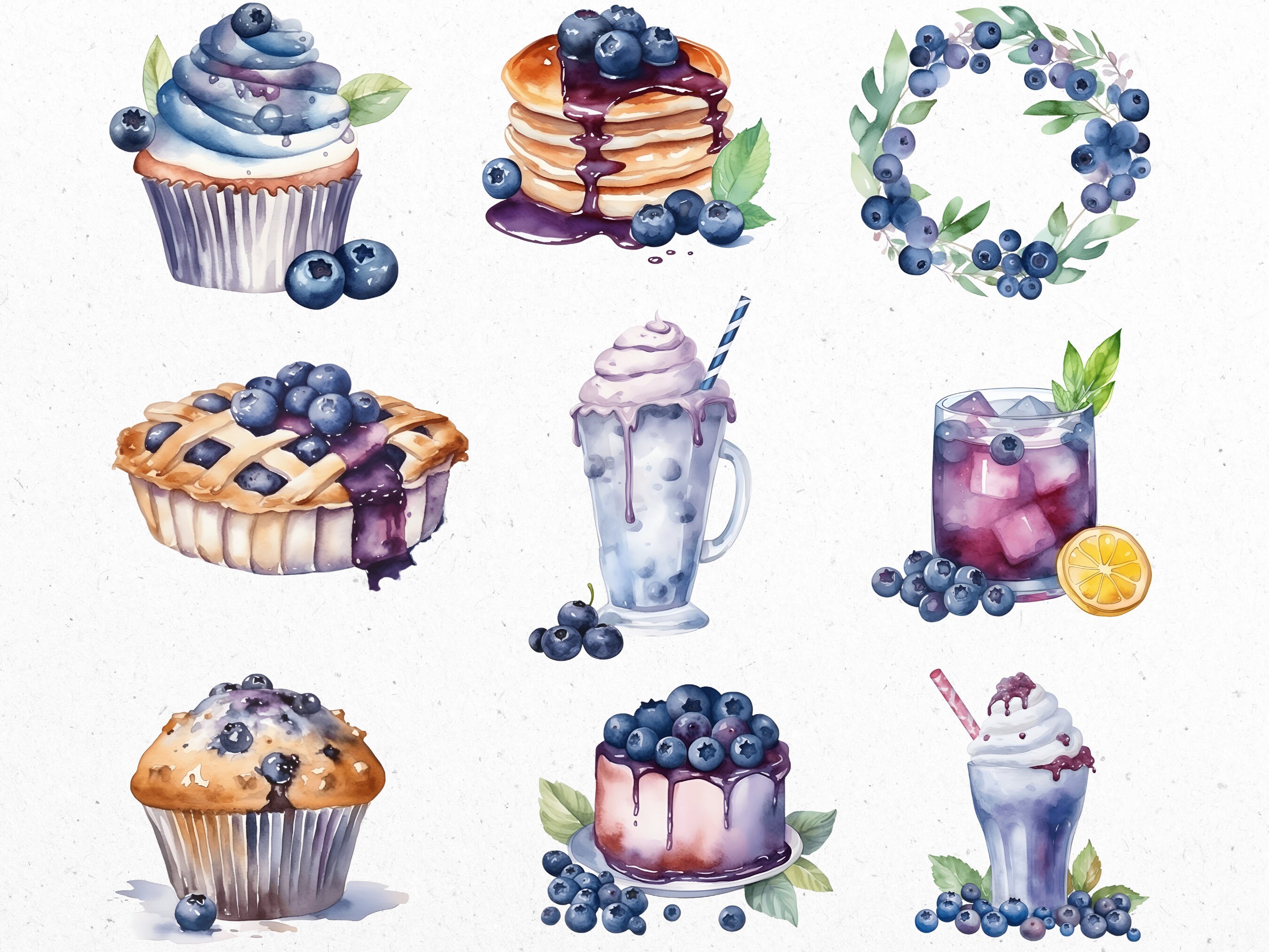 Blueberry Watercolor Clipart Bundle, PNG Blueberries Image Bundle ...