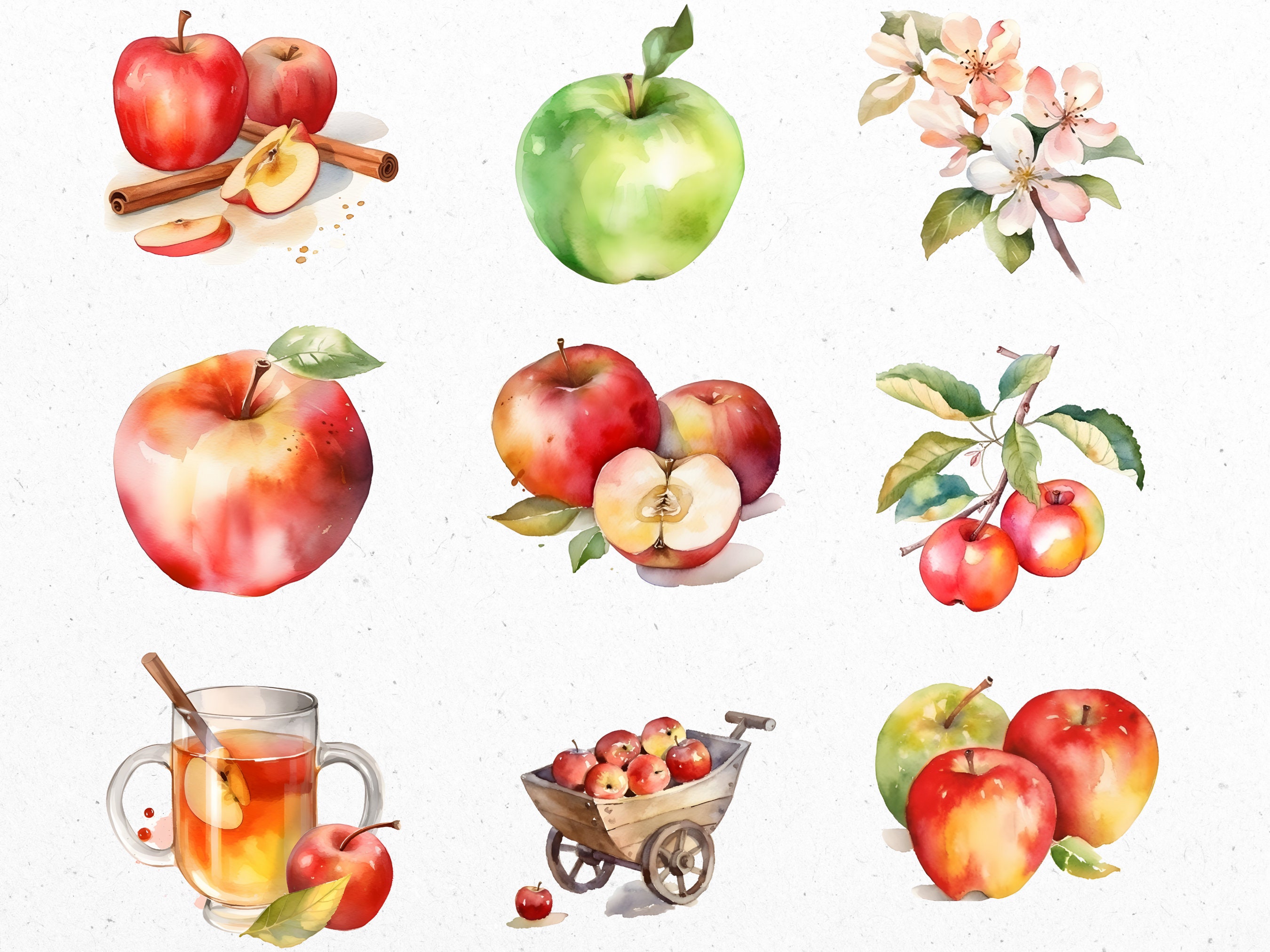 Apple Watercolor Clipart Bundle, PNG Image Bundle, Small Watercolor ...