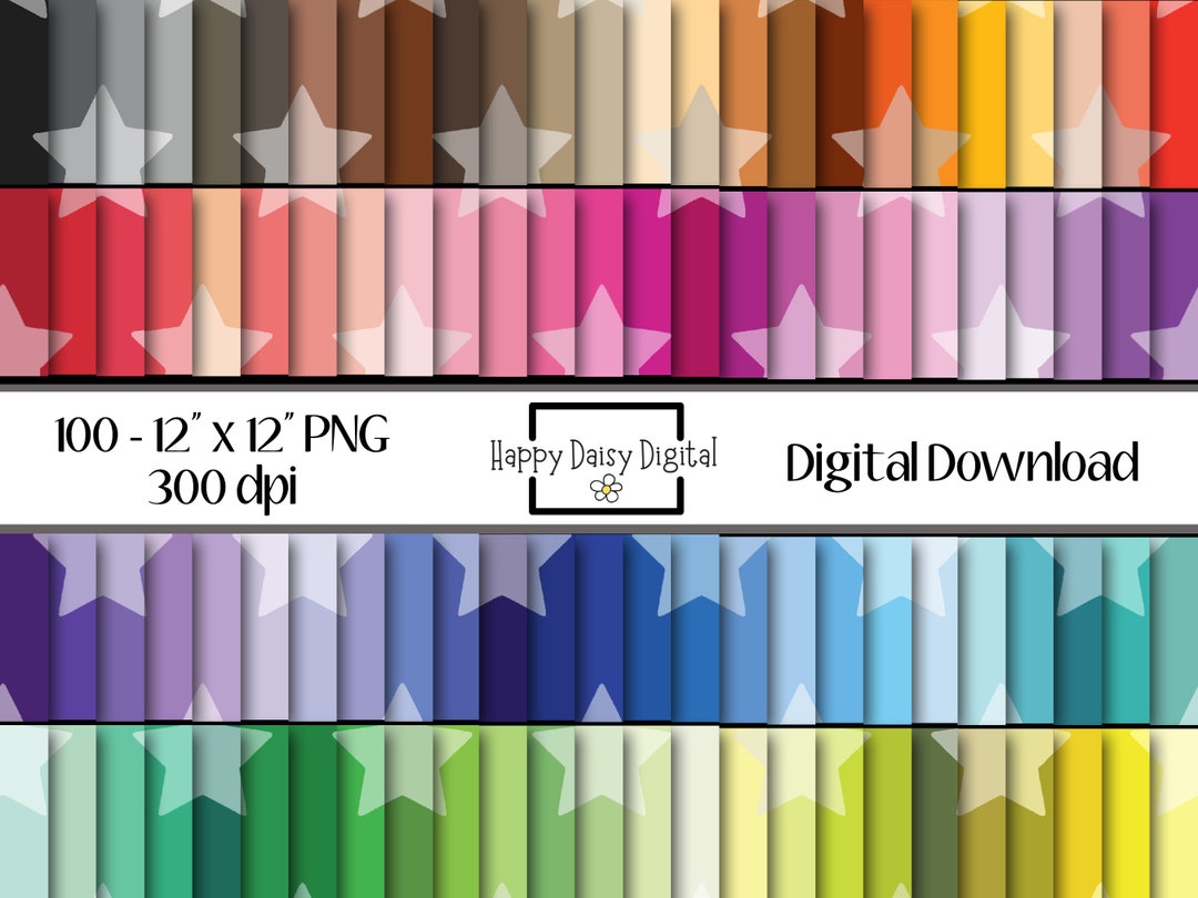 100 Color Stars Pattern, Digital Paper, Digital Backdrop, Scrapbook ...