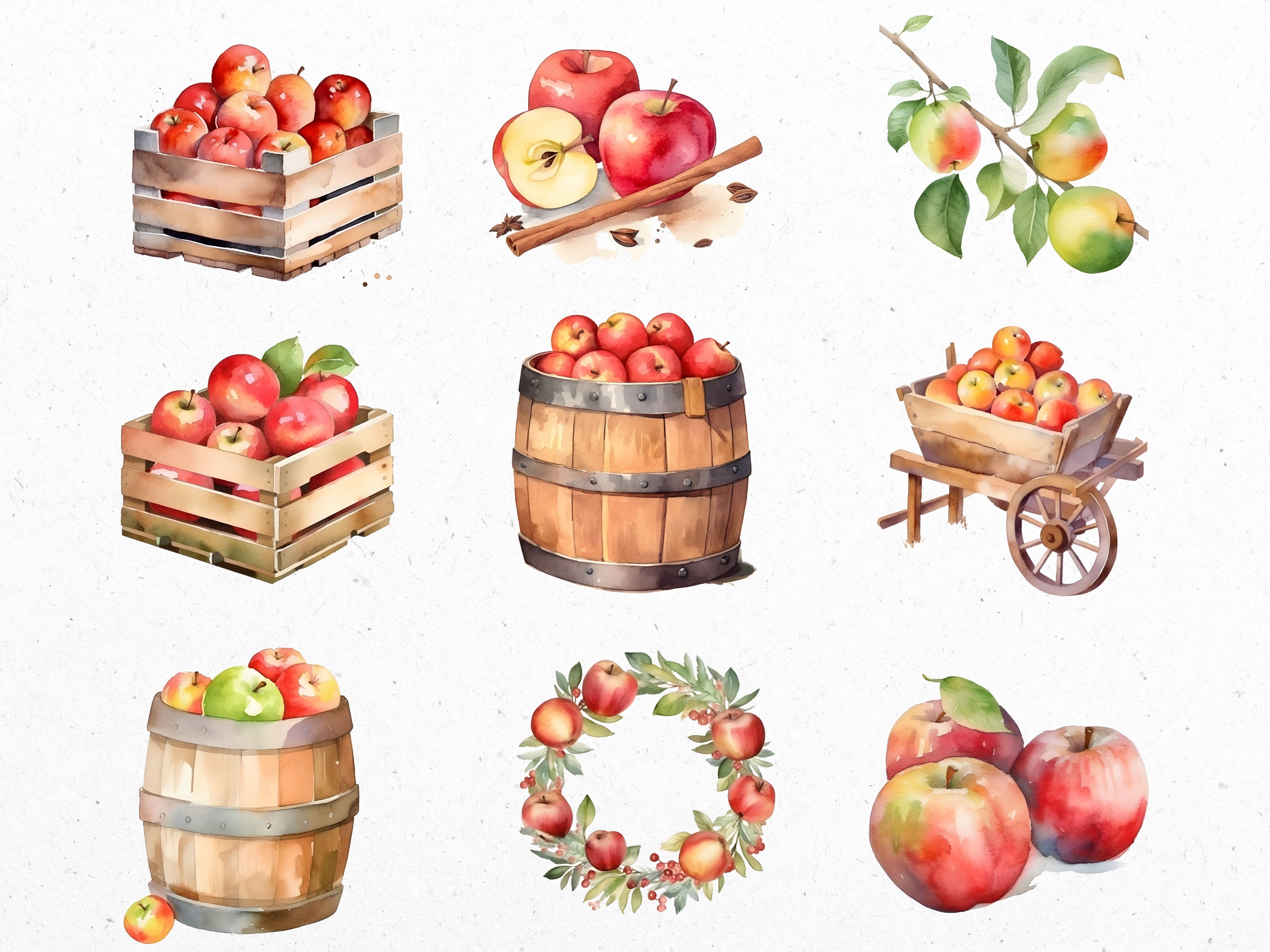 Apple Watercolor Clipart Bundle, PNG Image Bundle, Small Watercolor ...