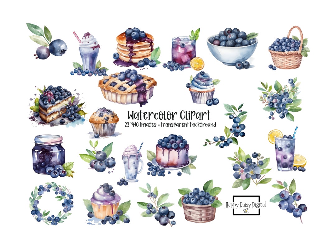 Blueberry Watercolor Clipart Bundle, PNG Blueberries Image Bundle ...