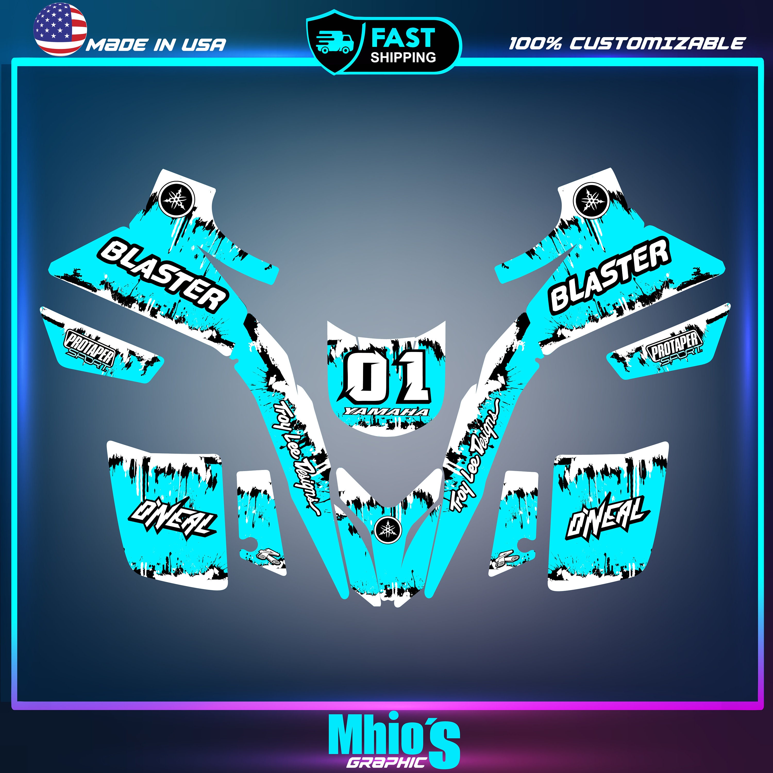 Yamaha Blaster YFS 200 Yfs200 Decals Graphics Stickers Full Kit ATV ...