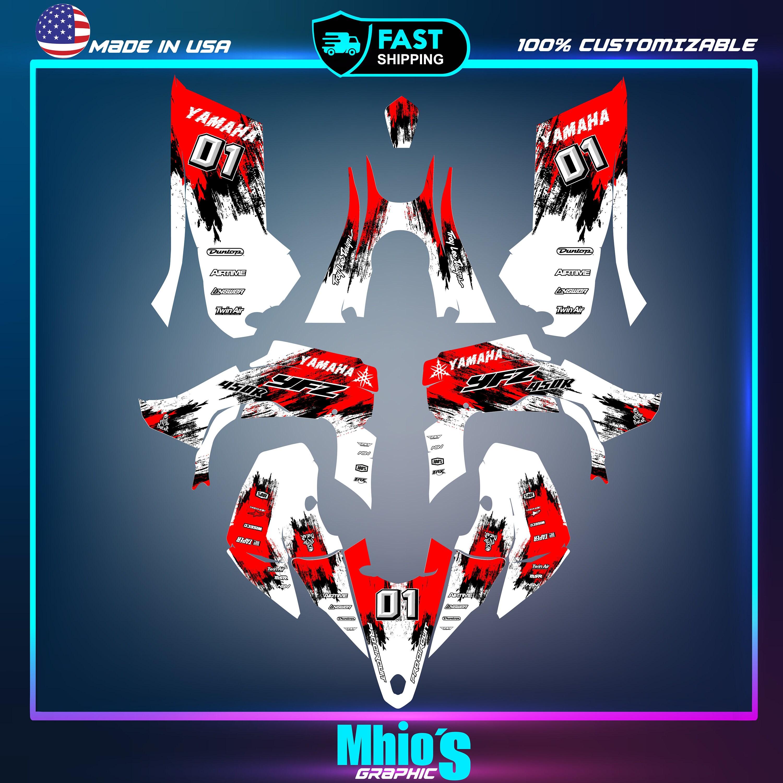 YAMAHA YFZ 450R Full Graphics Kit 2014-2023 Yamaha YFZ 450R Decals ...