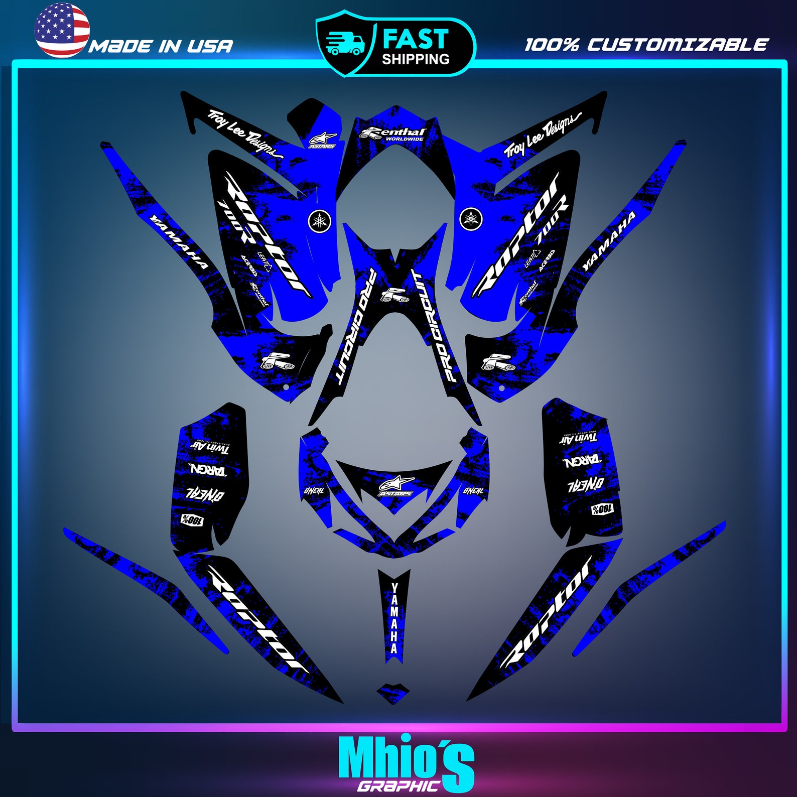 Yamaha Raptor 700 700R Graphics Kit 2013 2017 2022 to 2024 Decals ...