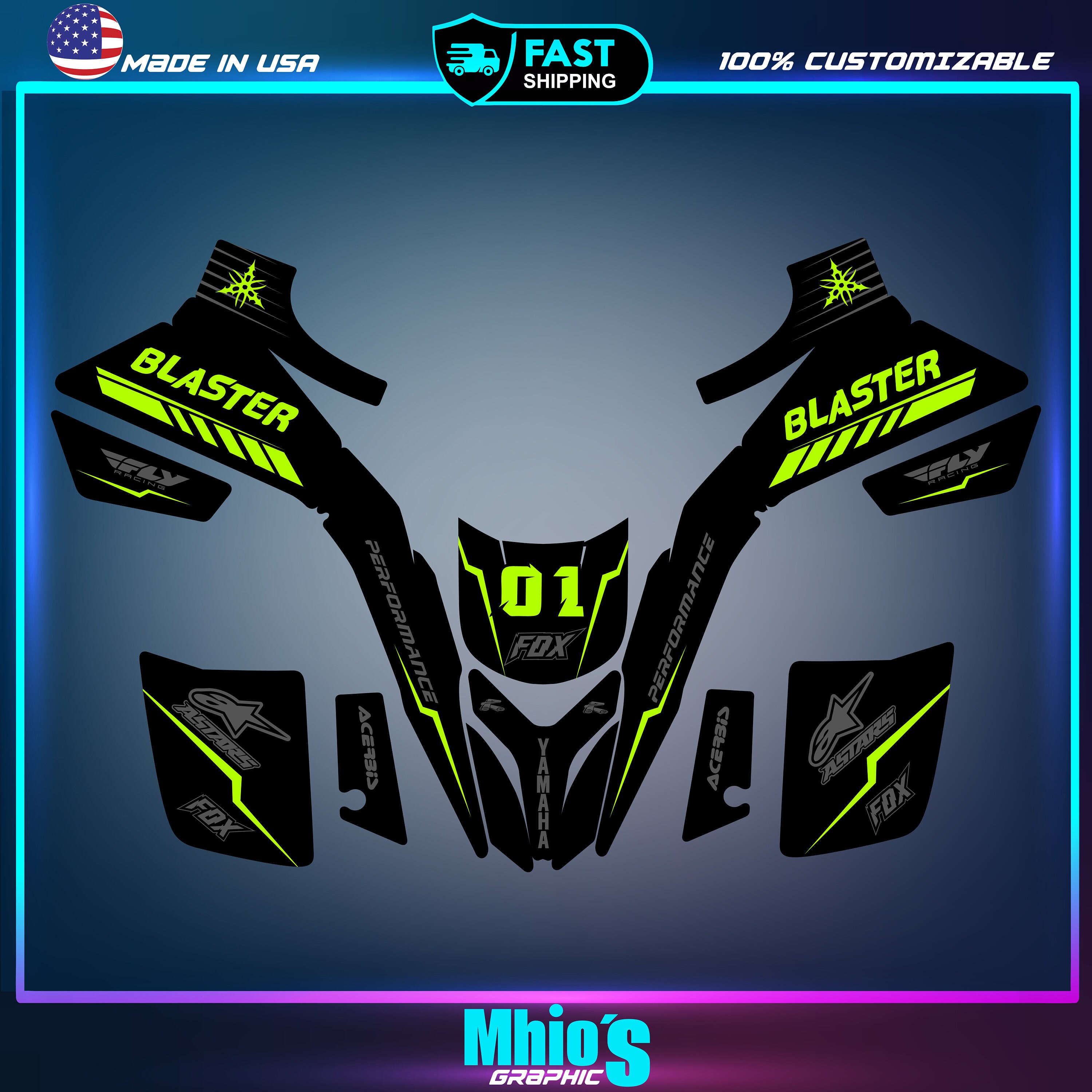 Yamaha Blaster YFS 200 Yfs200 Decals Graphics Stickers Full Kit ATV ...