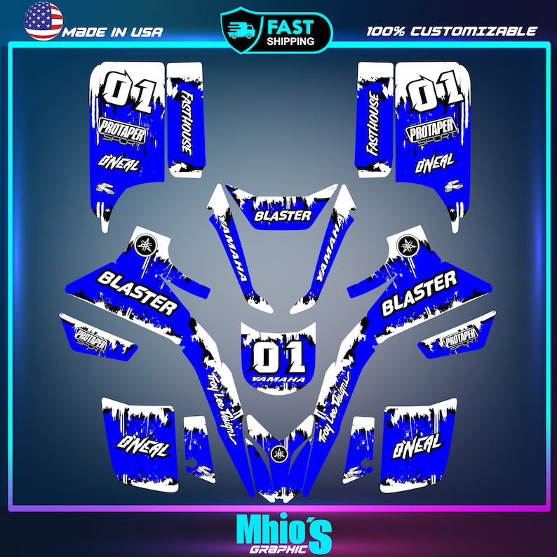 Yamaha Blaster YFS 200 Yfs200 Decals Graphics Stickers Full Kit ATV ...