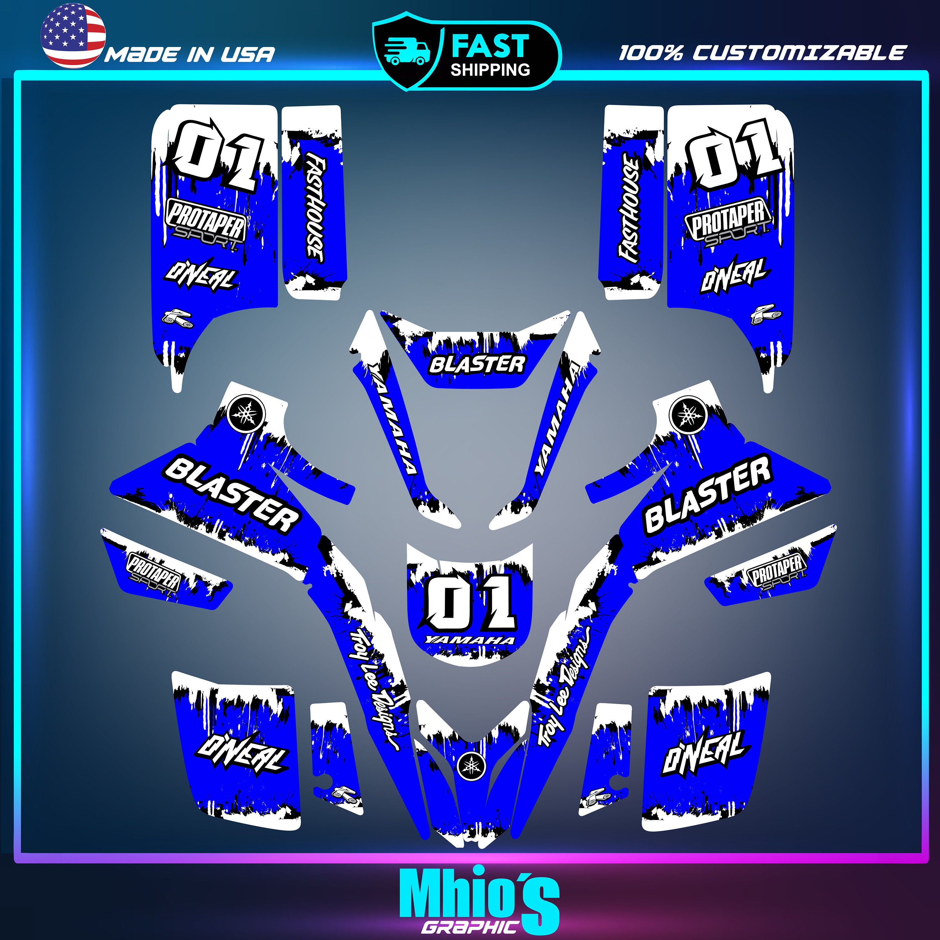 Yamaha Blaster YFS 200 Yfs200 Decals Graphics Stickers Full Kit ATV ...