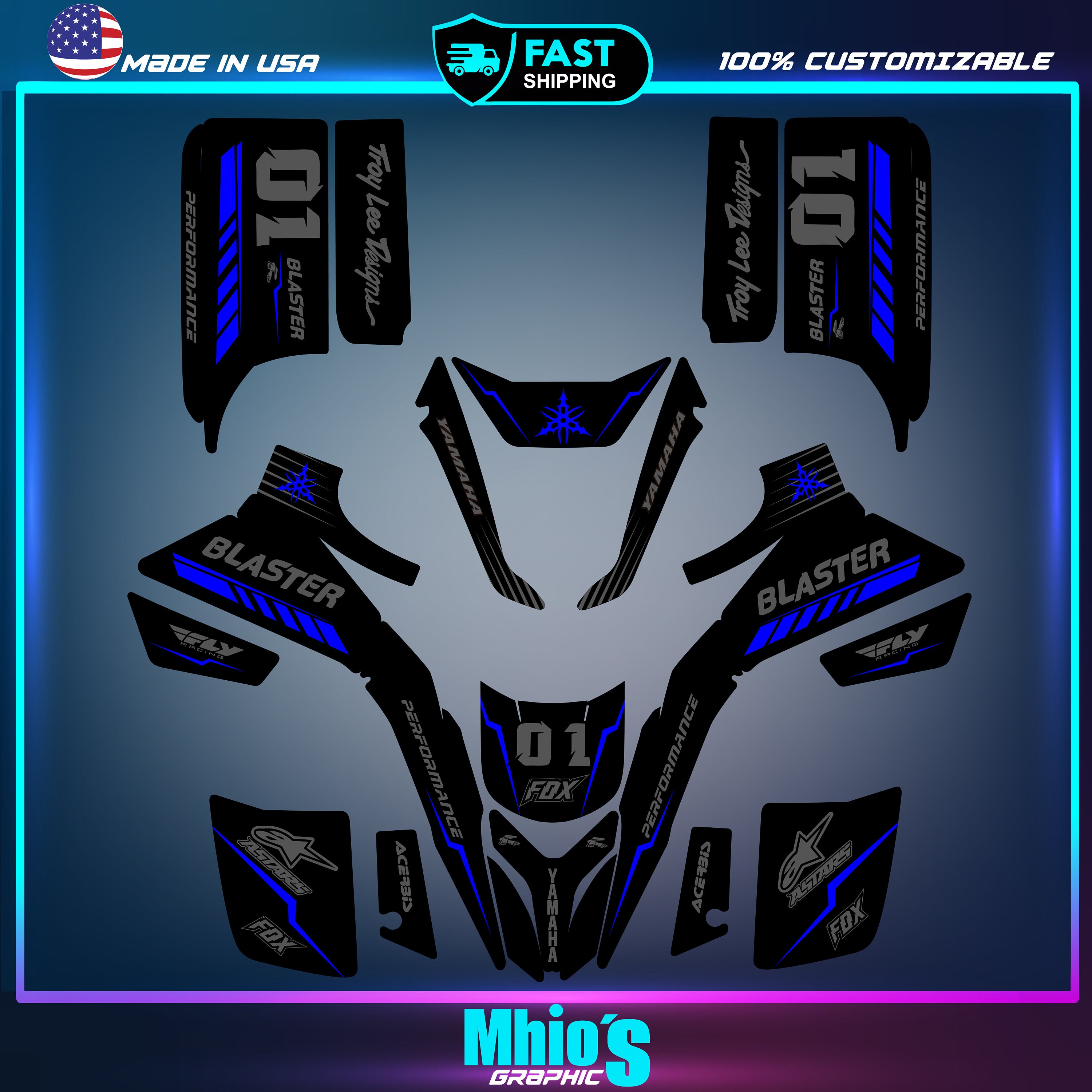 Yamaha Blaster YFS 200 Yfs200 Decals Graphics Stickers Full Kit ATV ...
