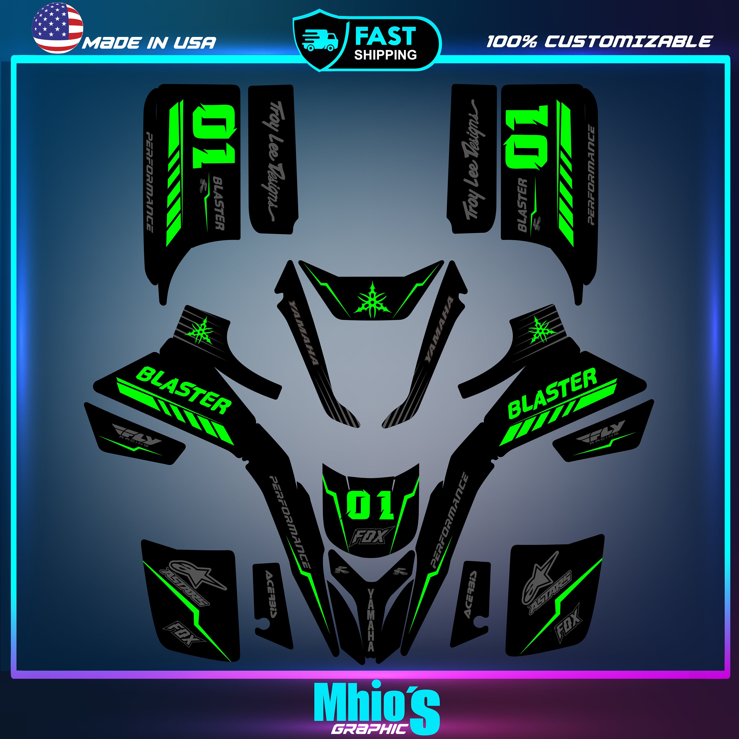 Yamaha Blaster YFS 200 Yfs200 Decals Graphics Stickers Full Kit ATV ...