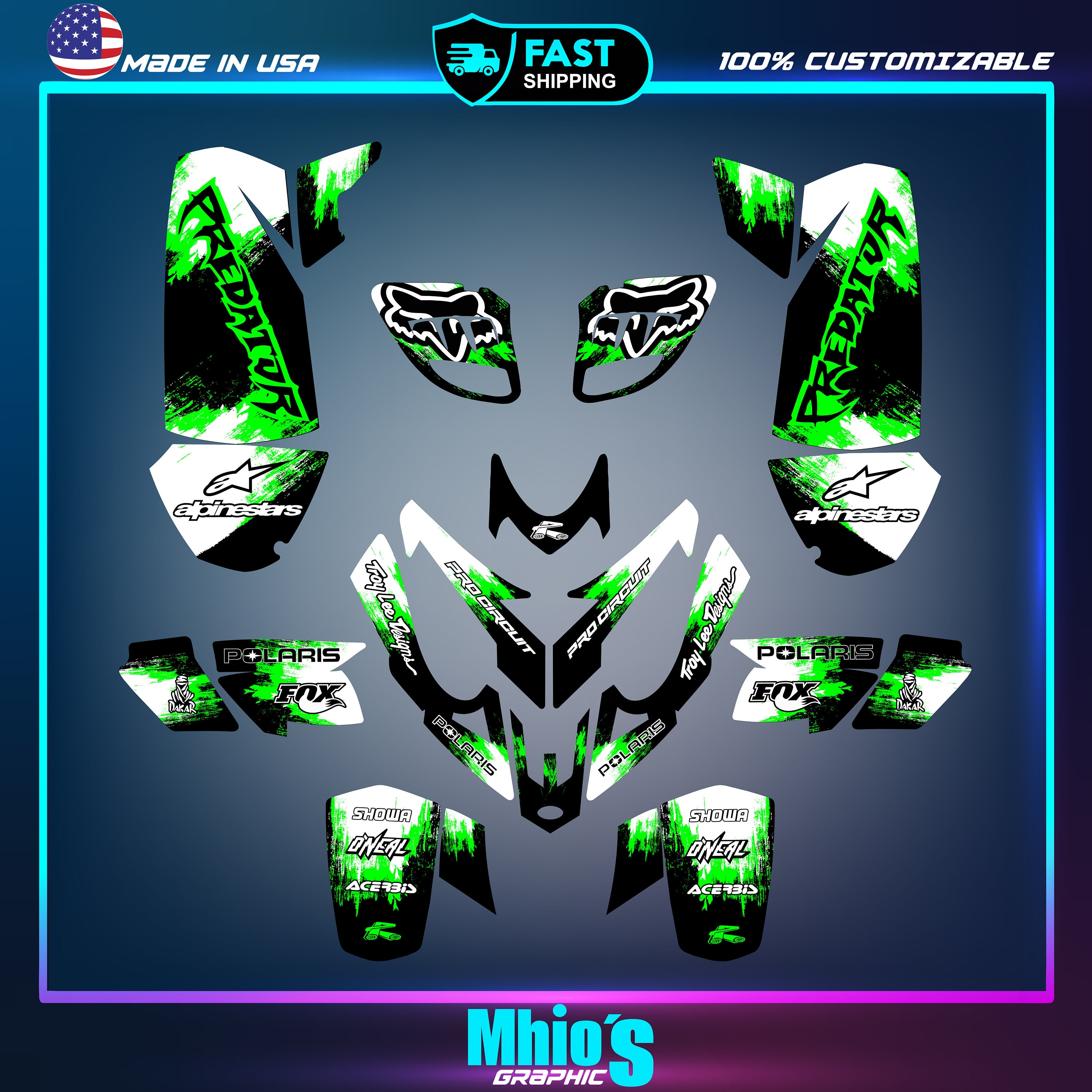 Polaris Predator 500 Graphics Full Decals Stickers Kit Atv| Polaris ...