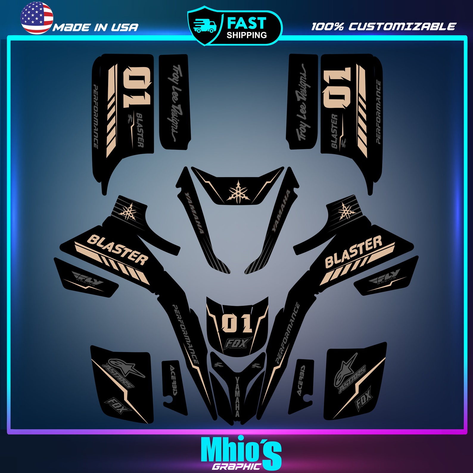 Yamaha Blaster YFS 200 Yfs200 Decals Graphics Stickers Full Kit ATV ...