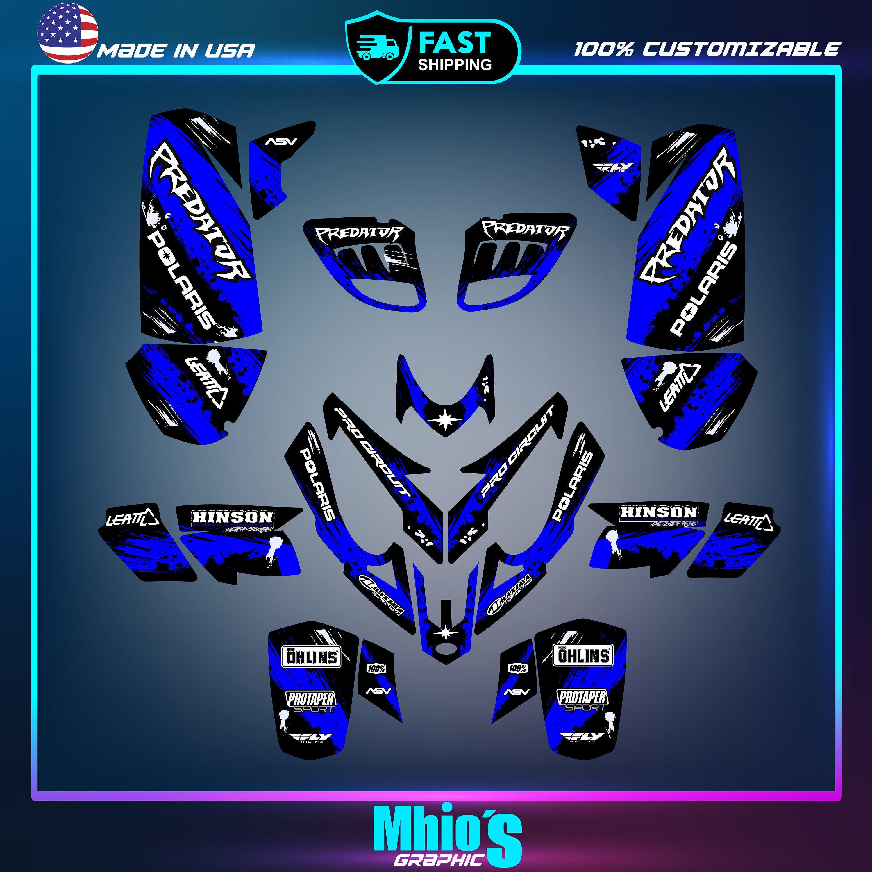 Polaris Predator 500 Graphics Full Decals Stickers Kit Atv| Polaris ...