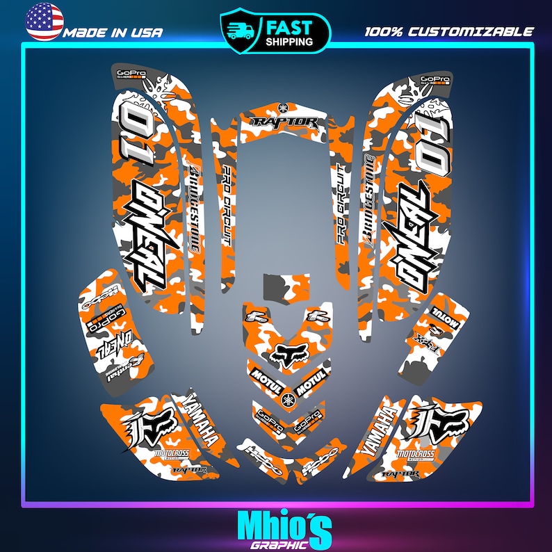 Yamaha Raptor 660 Kit Graphics Decals Stickers Atv Wrap Quad All Year ...