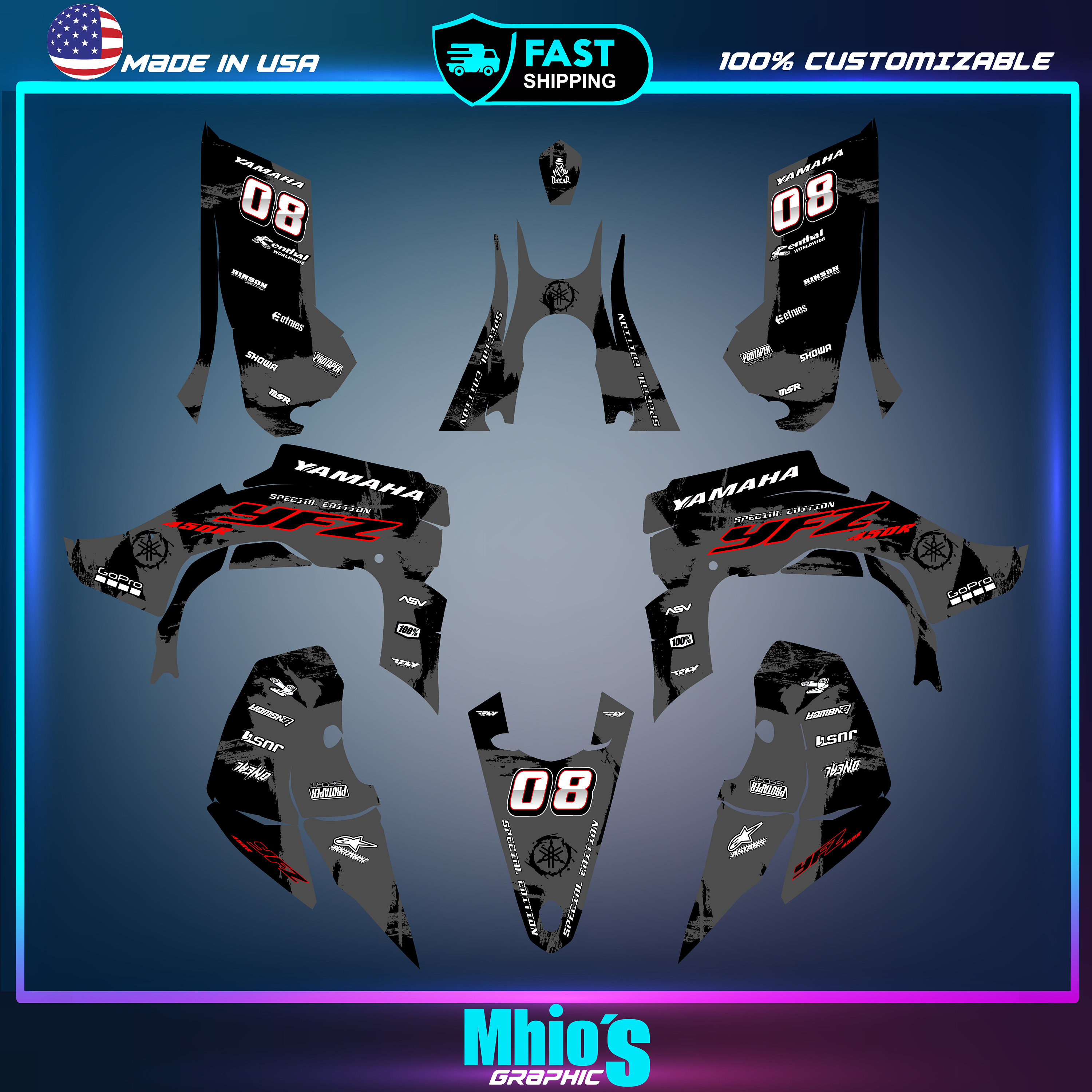 Graphics Kit for YAMAHA YFZ450 YFZ450R (2014-2024) YFZ 450| Dirt Bike ...