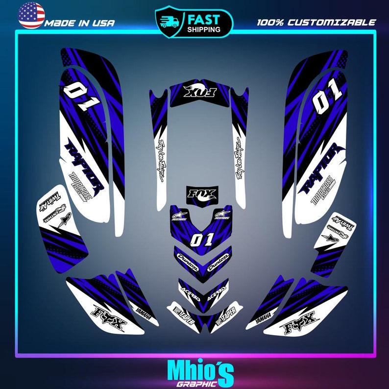 Yamaha Raptor 660 Kit Graphics Decals Stickers Atv Wrap Quad All Year ...