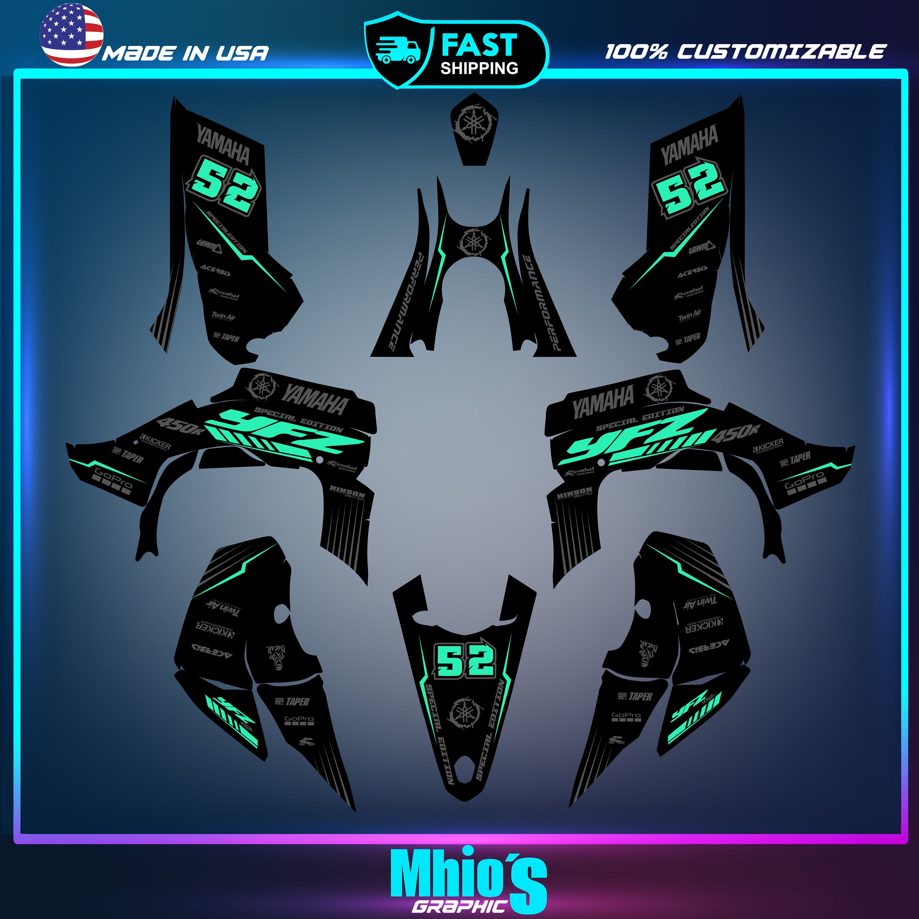 Atv Yamaha YFZ 450R 2014 2023 Kit Graphics Stickers Decals Yfz 450r ...