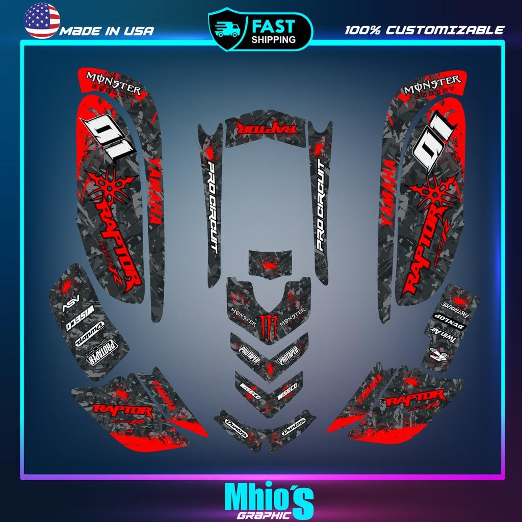 Yamaha Raptor 660 Kit Graphics Decals Stickers Atv Wrap Quad All Year ...