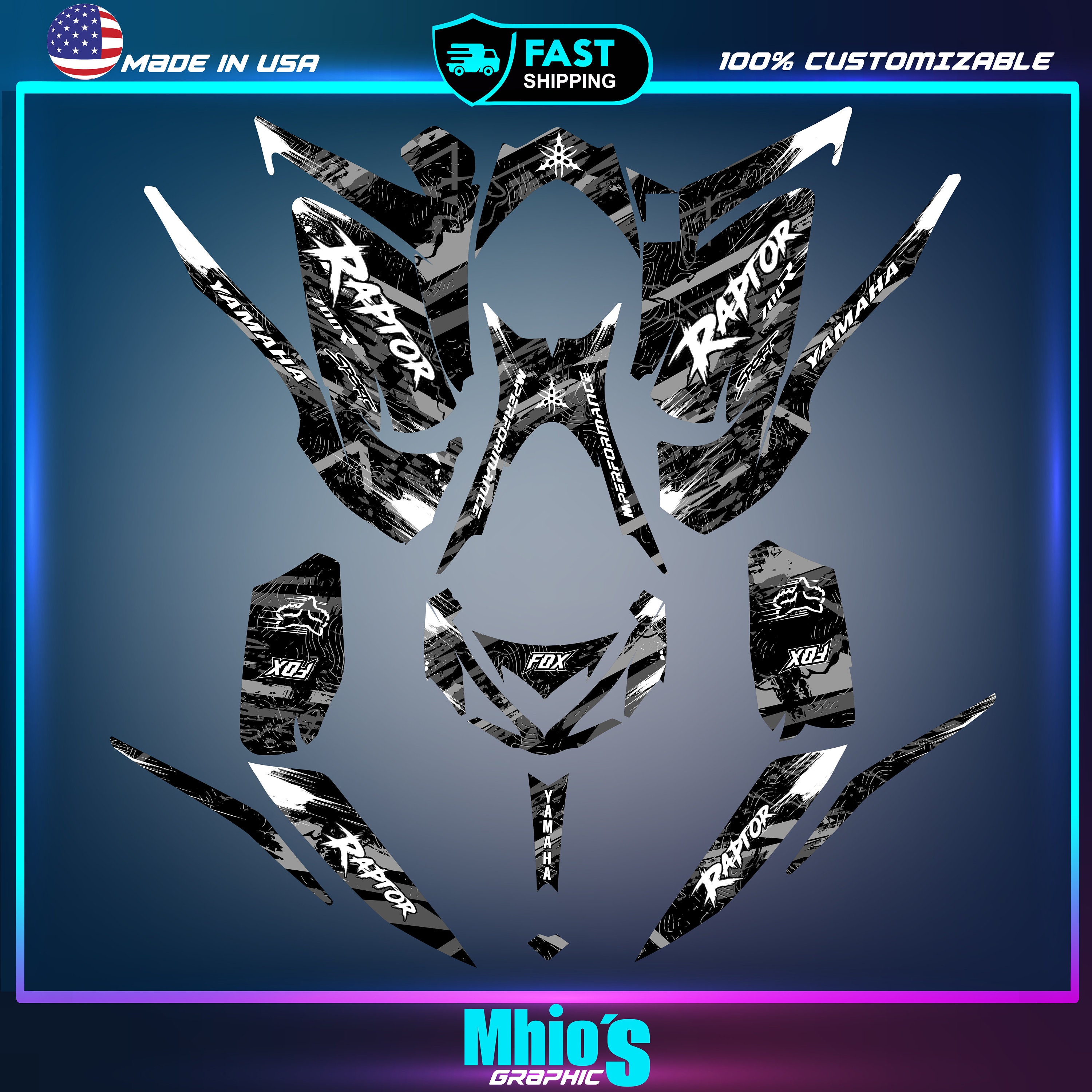 Yamaha Raptor 700 700R Graphics Kit 2013 2014 2017 to 2025 Decals ...