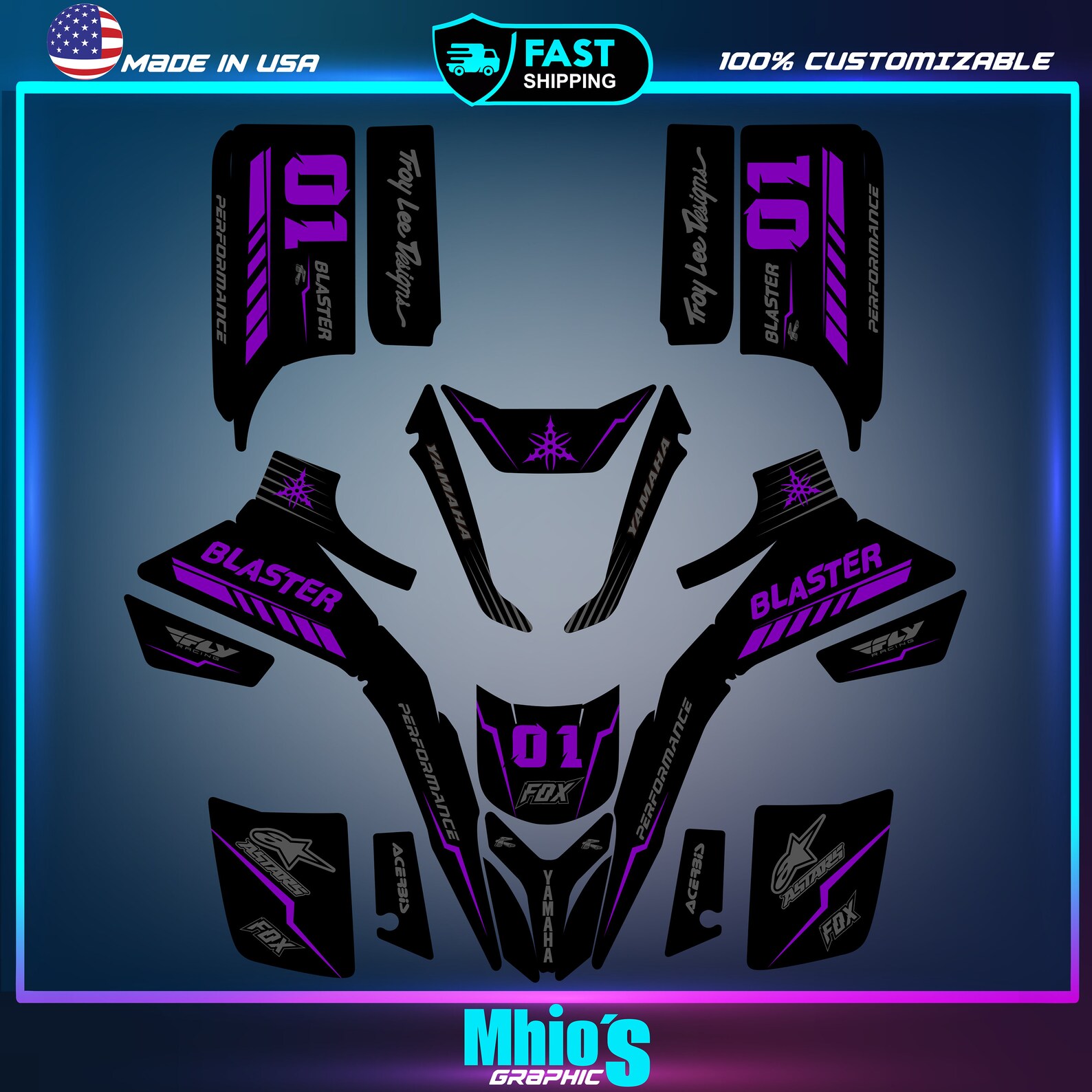 Yamaha Blaster YFS 200 Yfs200 Decals Graphics Stickers Full Kit ATV ...