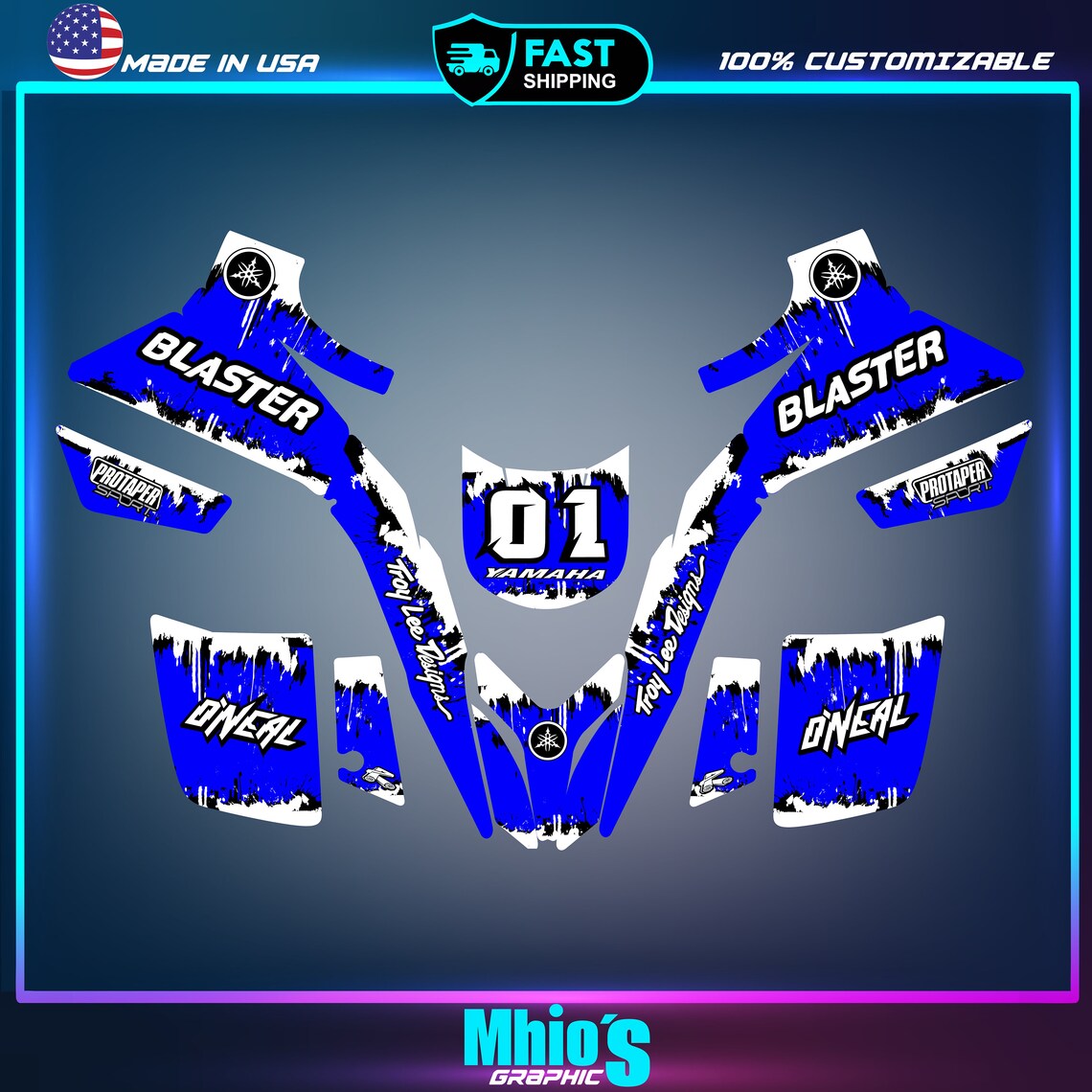 Yamaha Blaster YFS 200 Yfs200 Decals Graphics Stickers Full Kit ATV ...