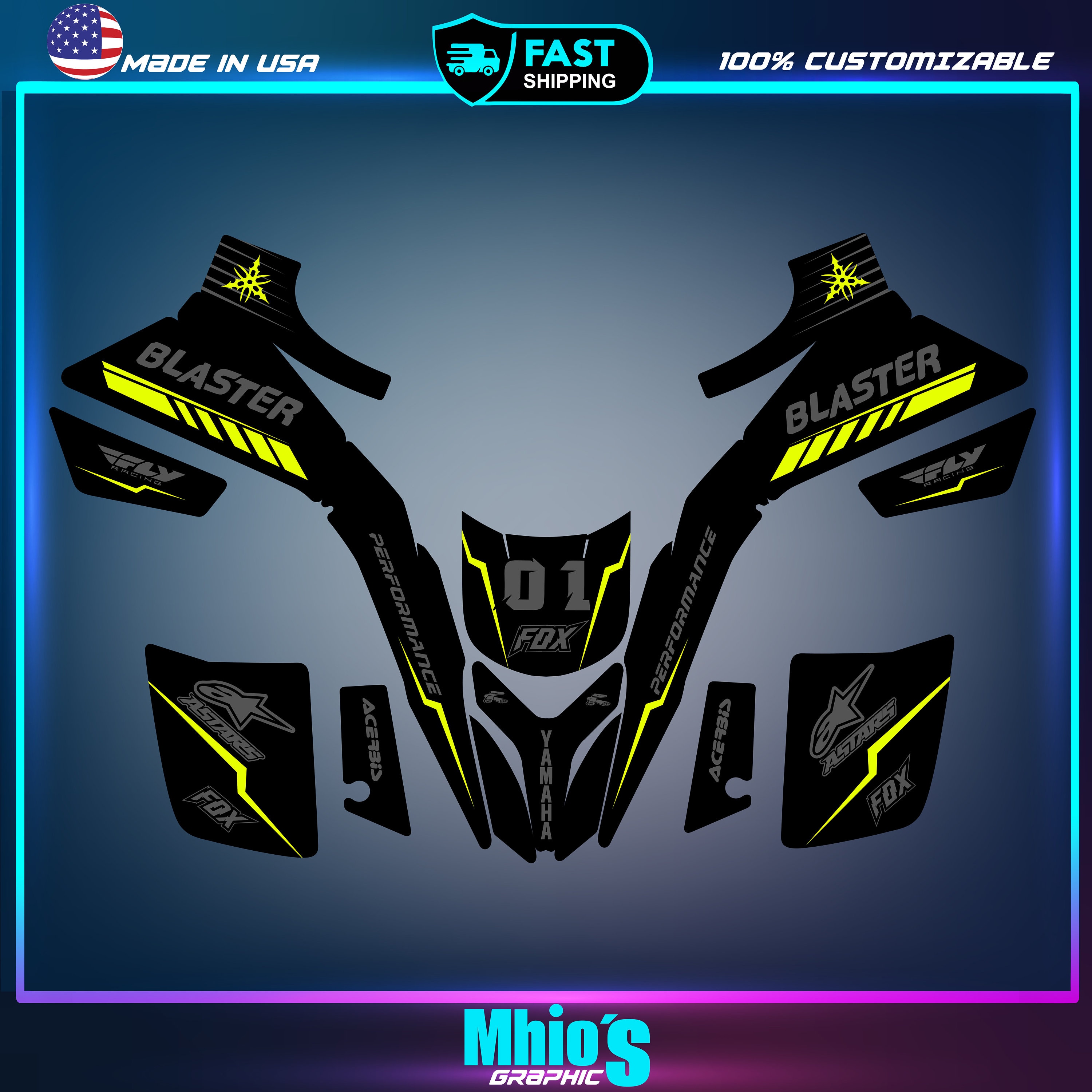 Yamaha Blaster YFS 200 Yfs200 Decals Graphics Stickers Full Kit ATV ...