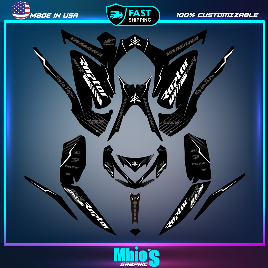 Yamaha Raptor 700 700R Graphics Kit 2013 2018 2022 to 2025 Decals ...